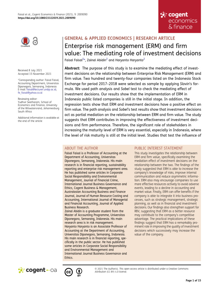 Enterprise Risk Management ERM and Firm Value The | PDF | Risk | Risk ...