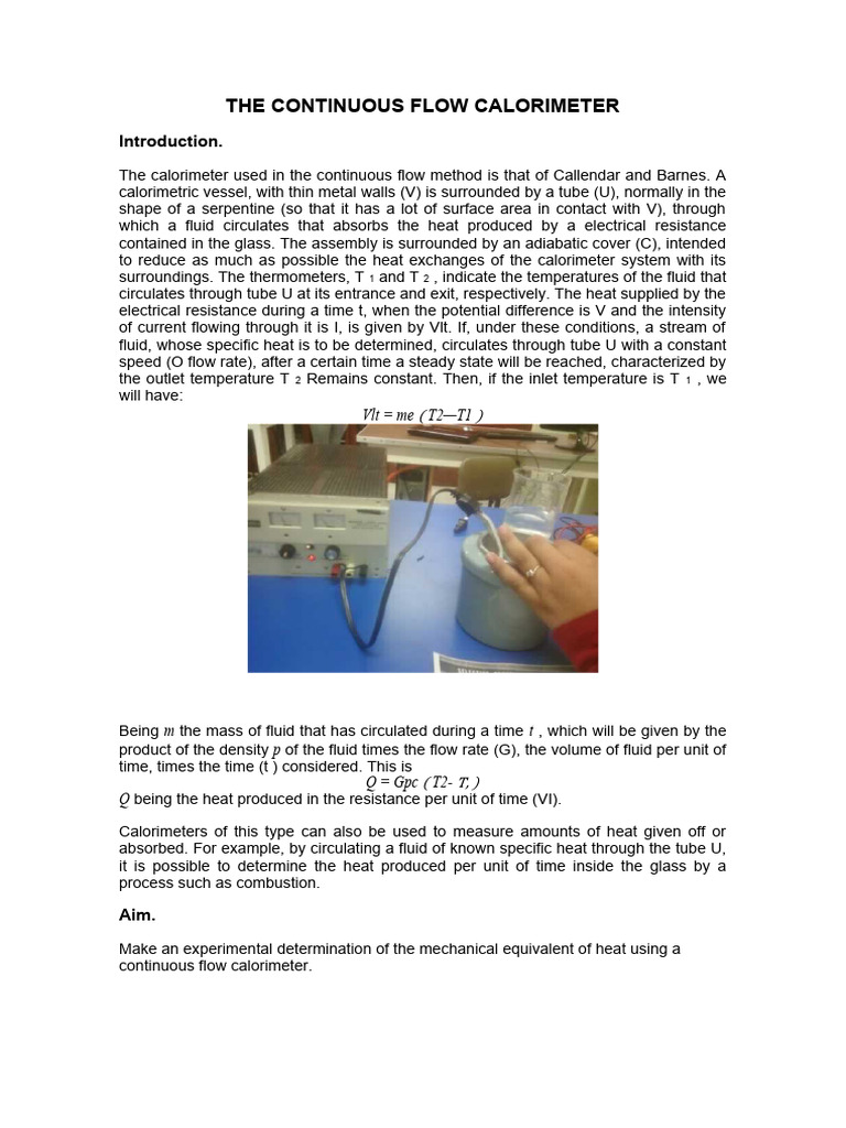 The Continuous Flow Calorimeter | PDF | Heat | Temperature