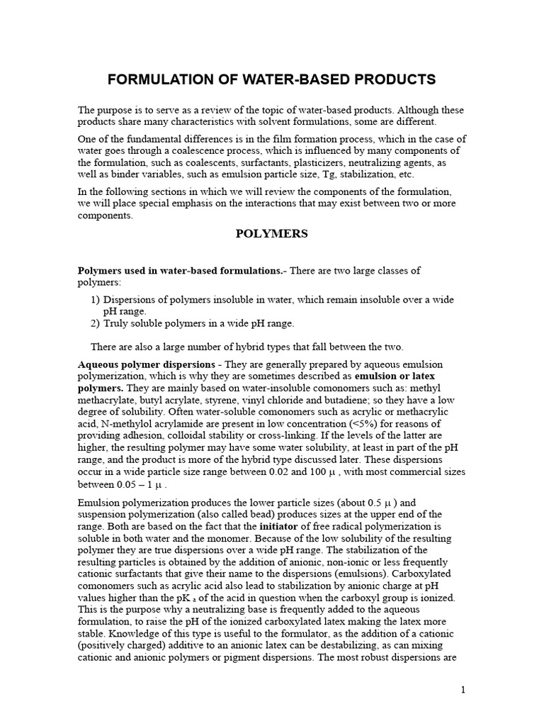 Formulation of Water Products | PDF | Chemistry | Polymer Chemistry