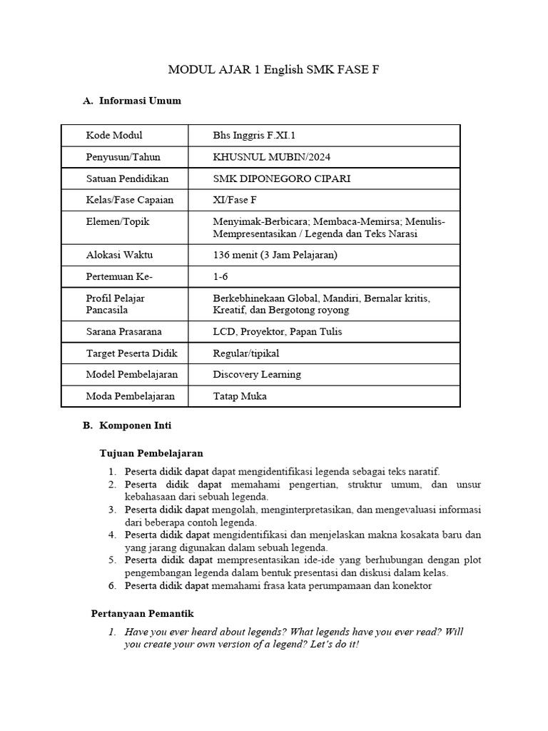 Modul Ajar - English - SMK-XI - Unit 1 | PDF