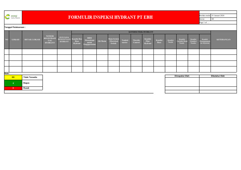 Inspeksi Pompa Hydrant PT EBH | PDF