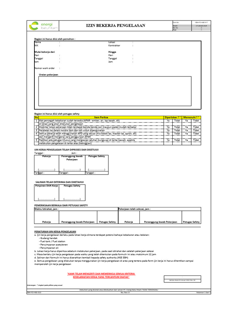 Ebh - Hse - 00 - Hot Work Permit | PDF