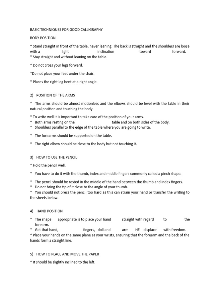Basic Techniques For Good Calligraphy Pdf Calligraphy Anatomical