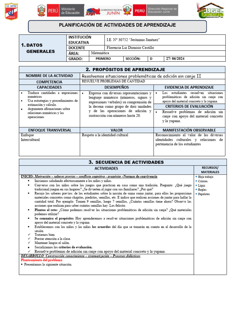 Sesión Sumas en La Yupana II | PDF | Evaluación | Aprendizaje