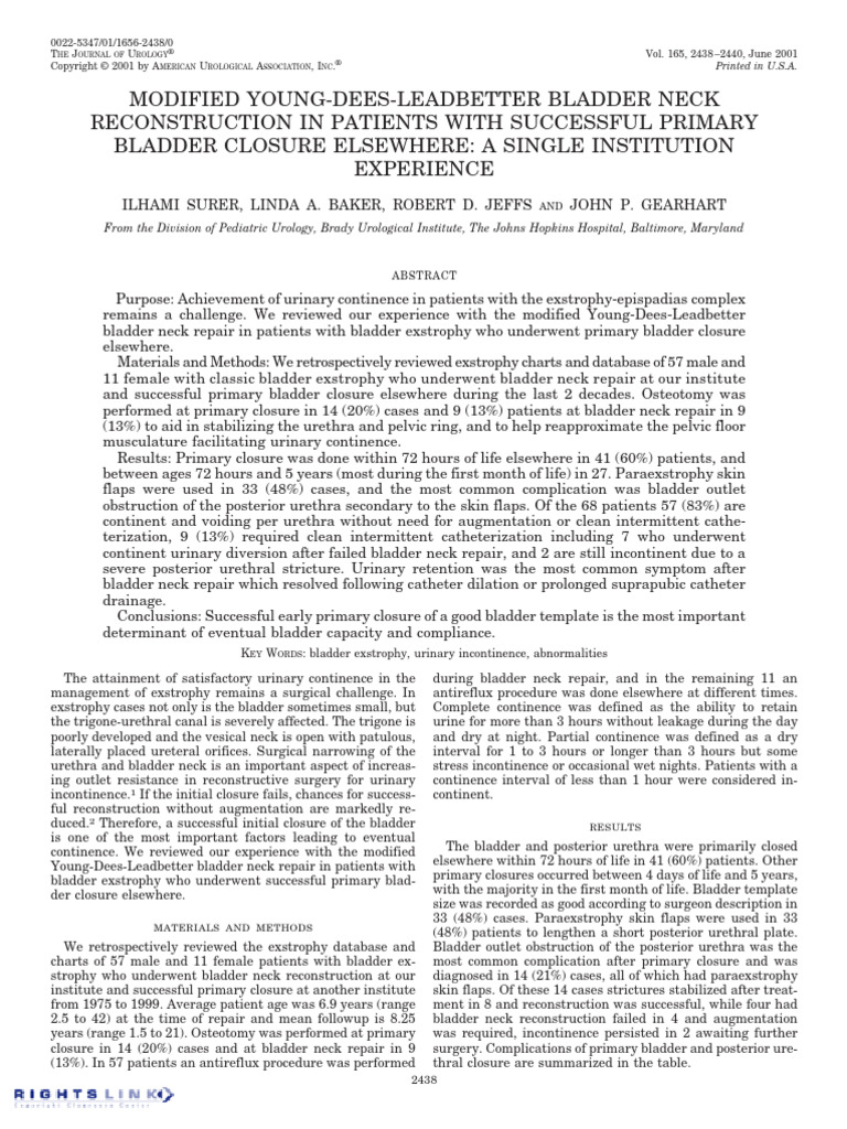 Modified Young-Dees-Leadbetter Bladder Neck Reconstruction in Patients ...