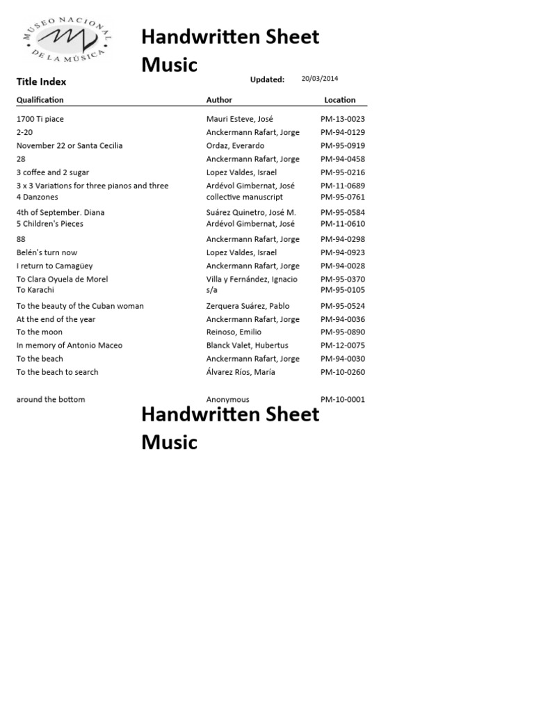 Handwritten Sheet Music PDF Titles | PDF