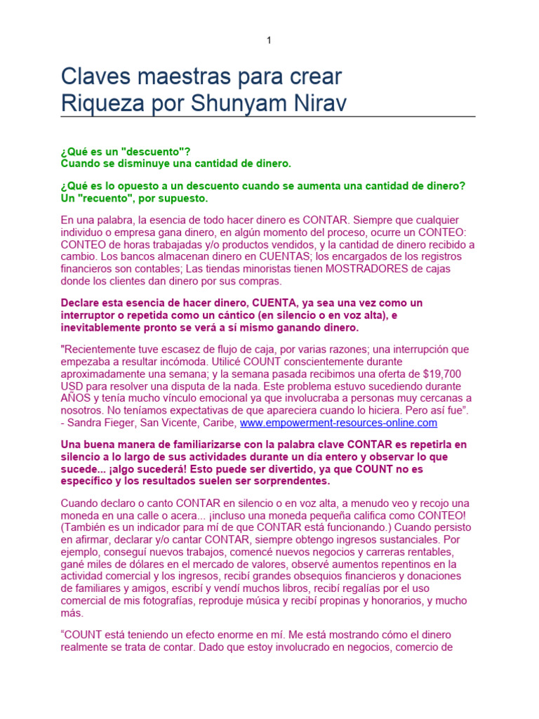 Palabras Clave Maestras para Crear Riqueza Por Shunyam Nirav PDF | PDF | Dinero | Experiencia