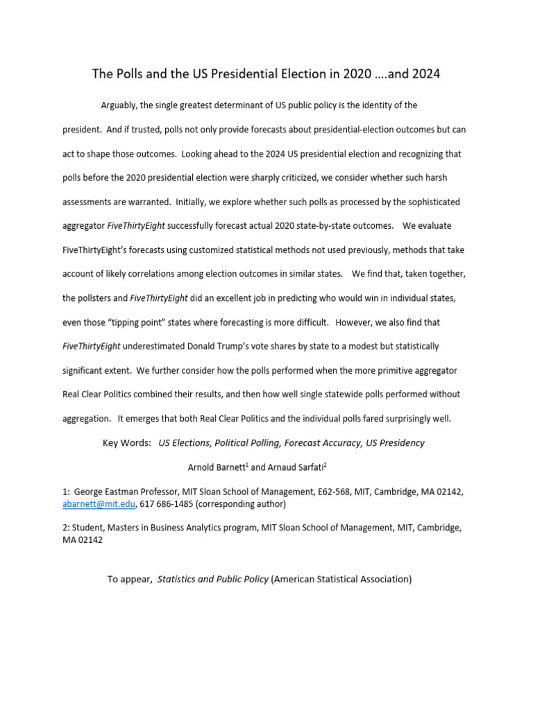Analyzing 2020 US Election Poll Accuracy | PDF | Opinion Poll | Forecasting