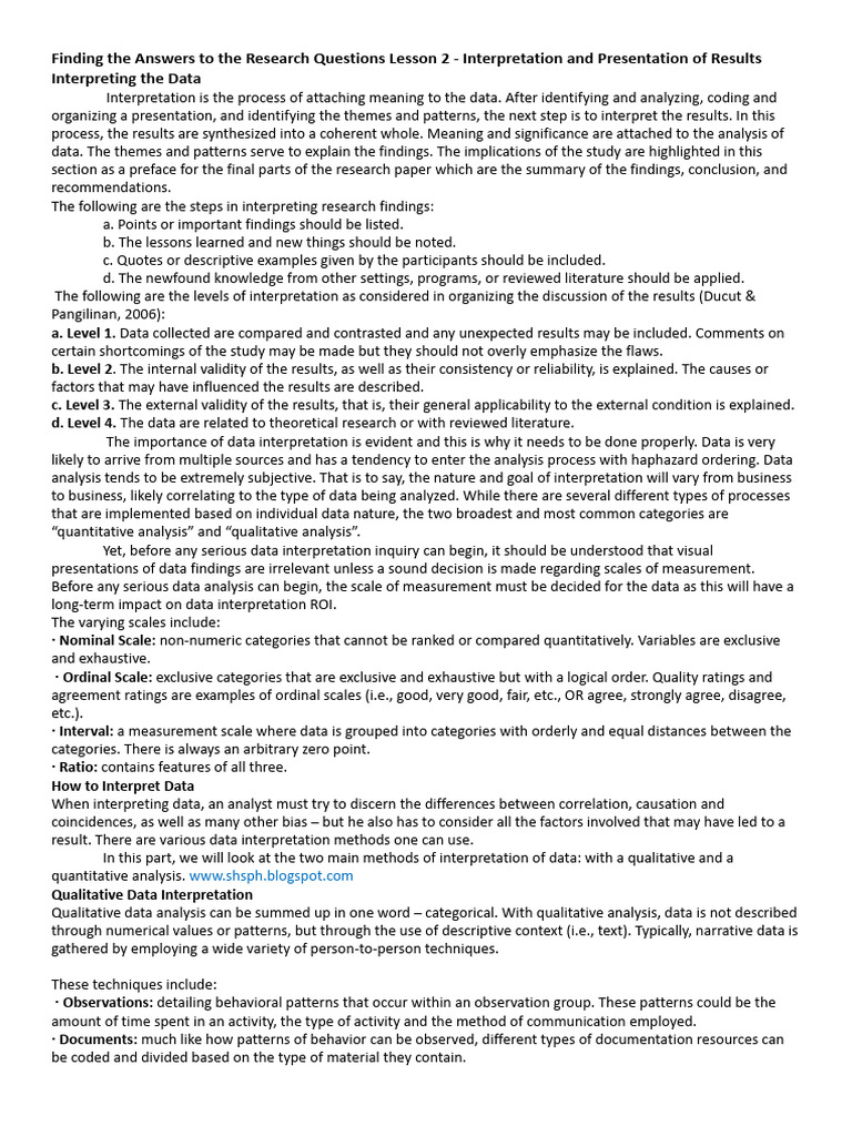 Finding The Answers To The Research Questions Lesson 2 - Interpretation ...