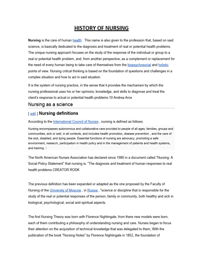 History of Nursing | PDF | Nursing | Florence Nightingale
