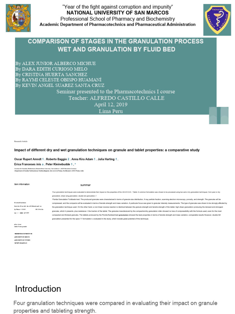 Seminar 5 - Compare The Stages of The Wet Granulation and Dry ...