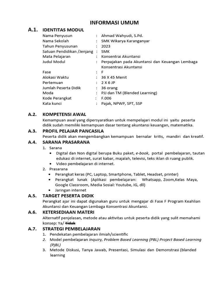 Modul Ajar Perpajakan | PDF