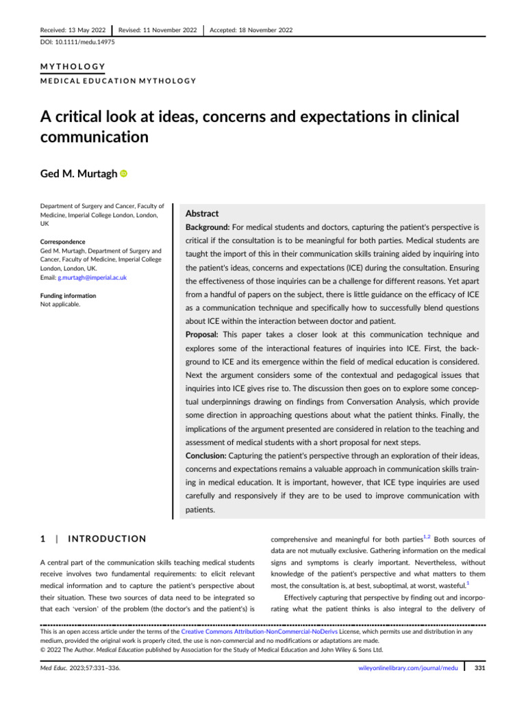 Medical Education - 2022 - Murtagh - A Critical Look at Ideas Concerns and Expectations in ...