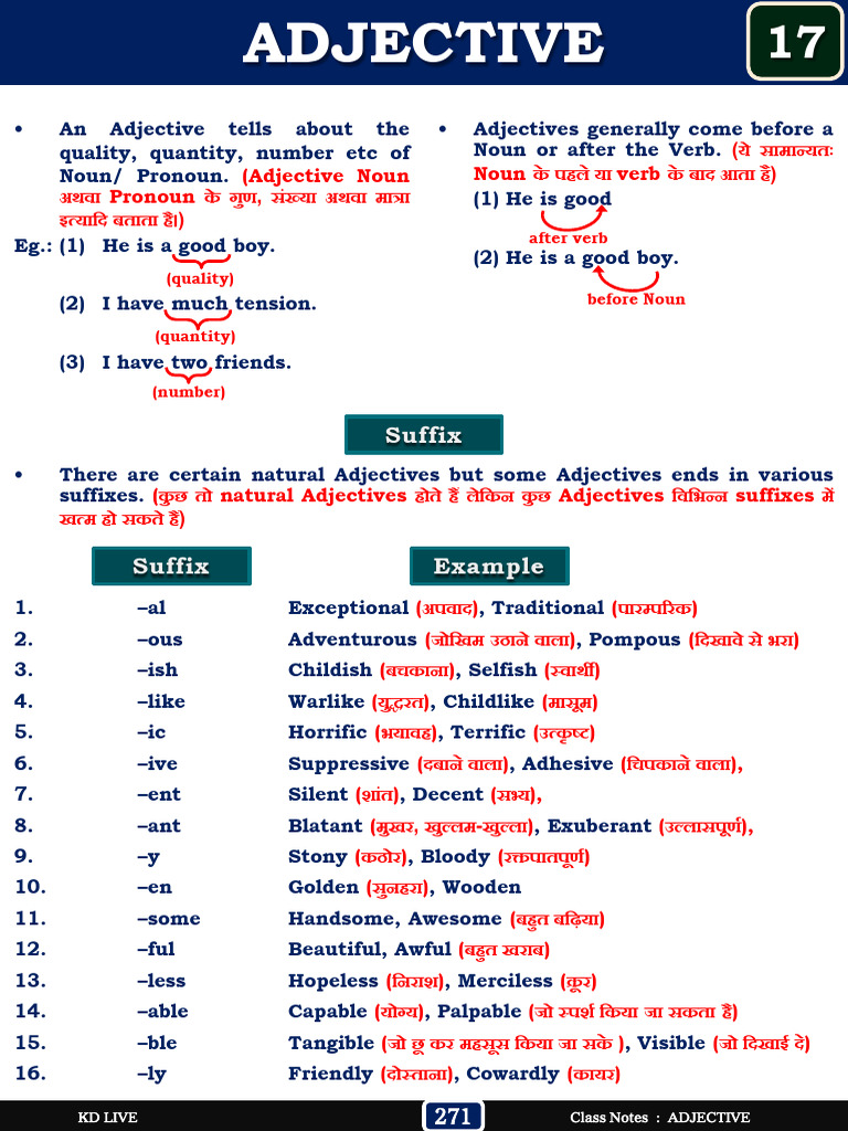 505) Adjective (Kunal) Kshitij | PDF | Adjective | Adverb
