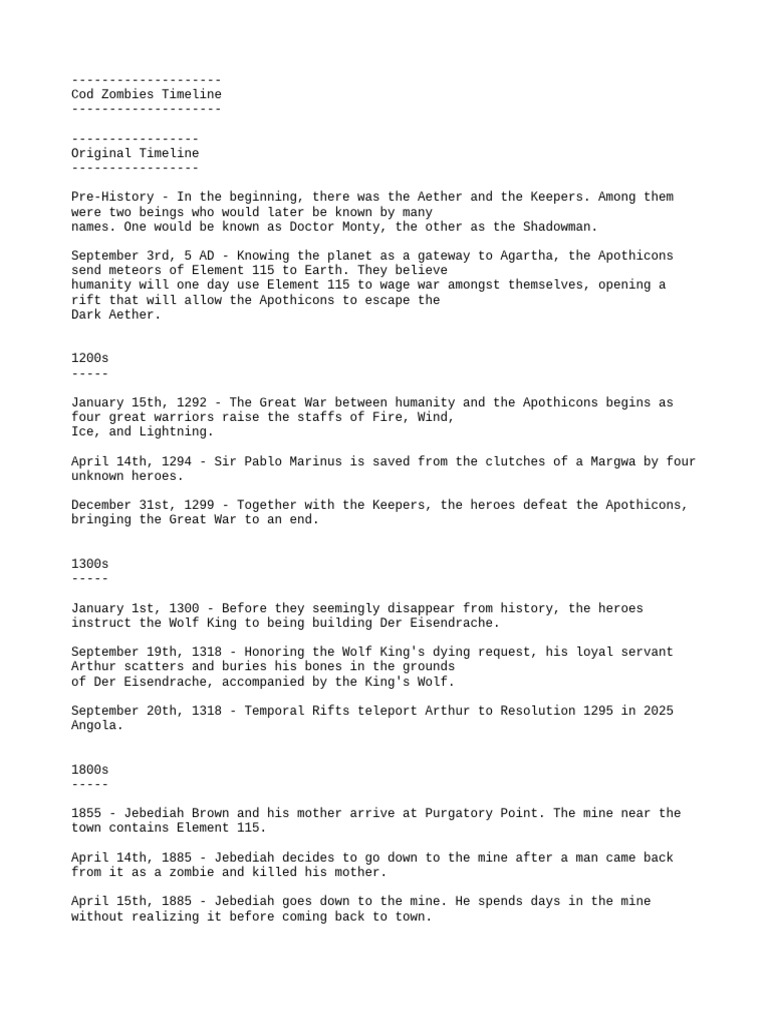 Cod Zombies Timeline | PDF