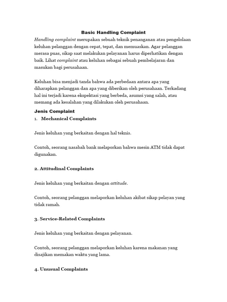 Basic Handling Complaint | PDF