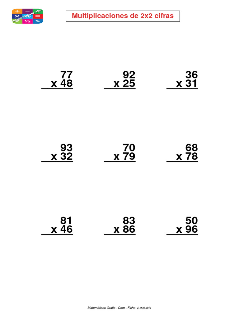 Multiplicaciones de 2x2 Cifras | PDF