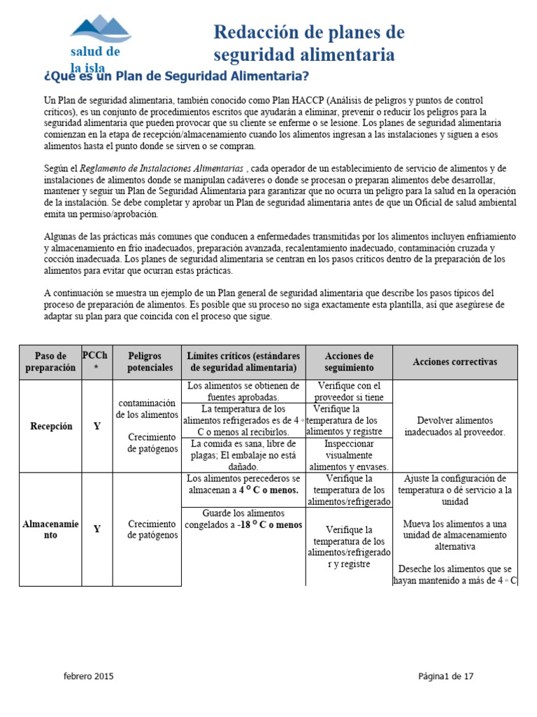 Redacción Del Plan de Seguridad Alimentaria | Descargar gratis PDF | Seguridad alimenticia ...