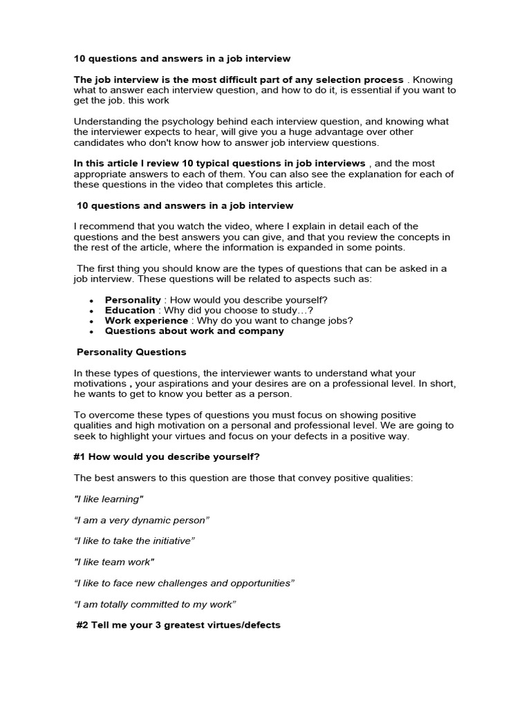 10 Questions and Answers in A Job Interview | PDF | Job Interview | Experience