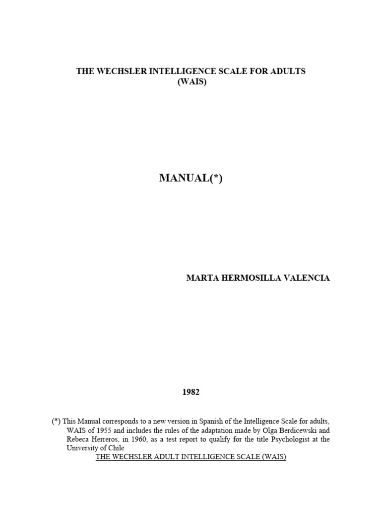 Wais Manual | PDF | Wechsler Adult Intelligence Scale