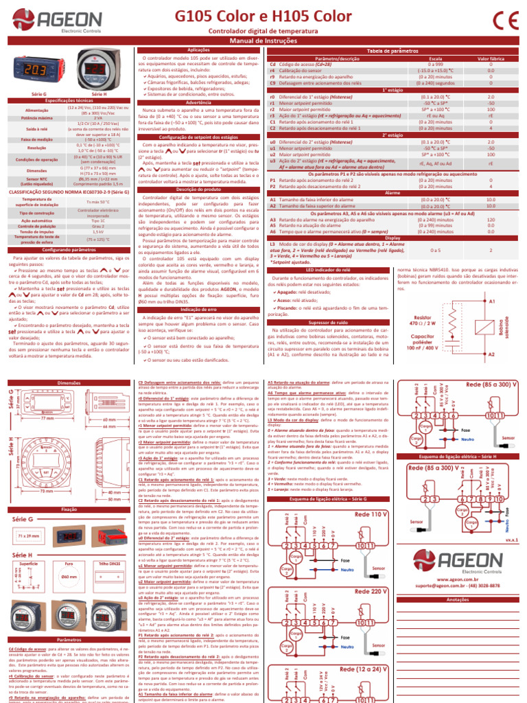 Manual do Controlador H105 Color | PDF | Relé | Tempo