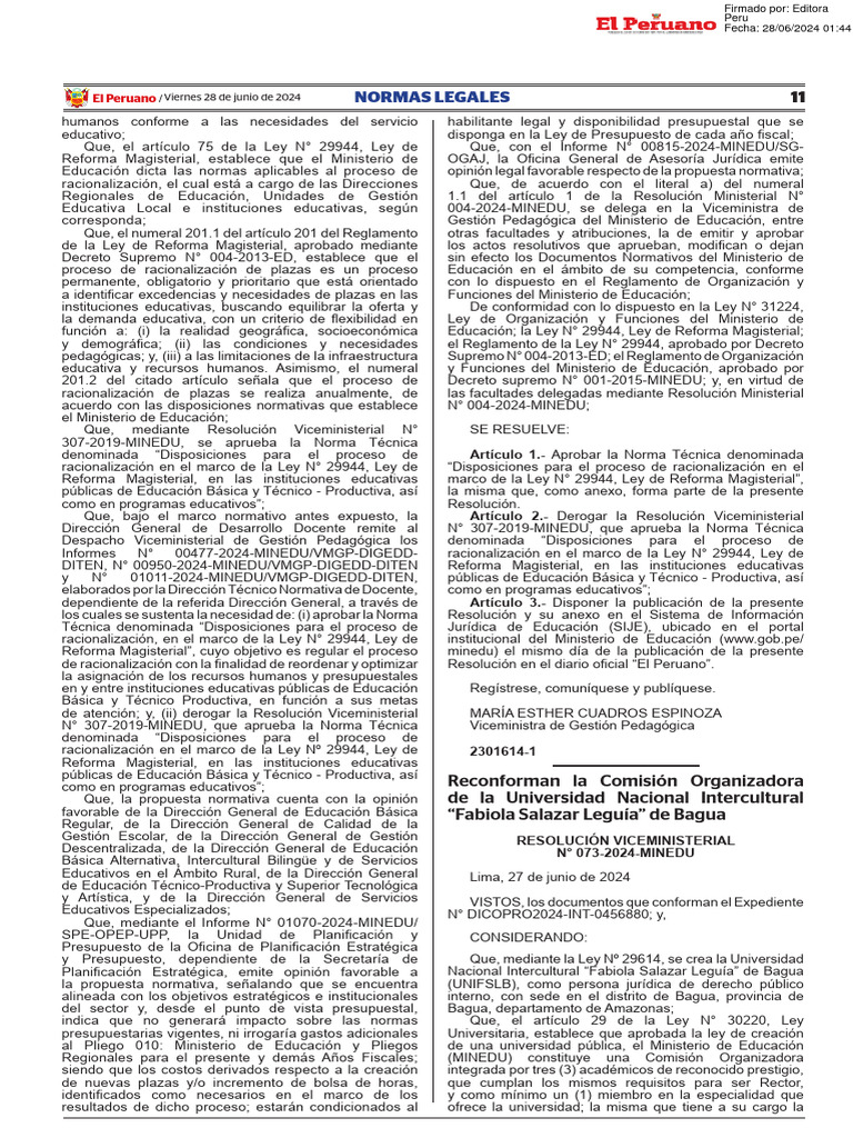 Resolucion Vice Ministerial #073-2024-Minedu | PDF | Comisión Europea | Regulación