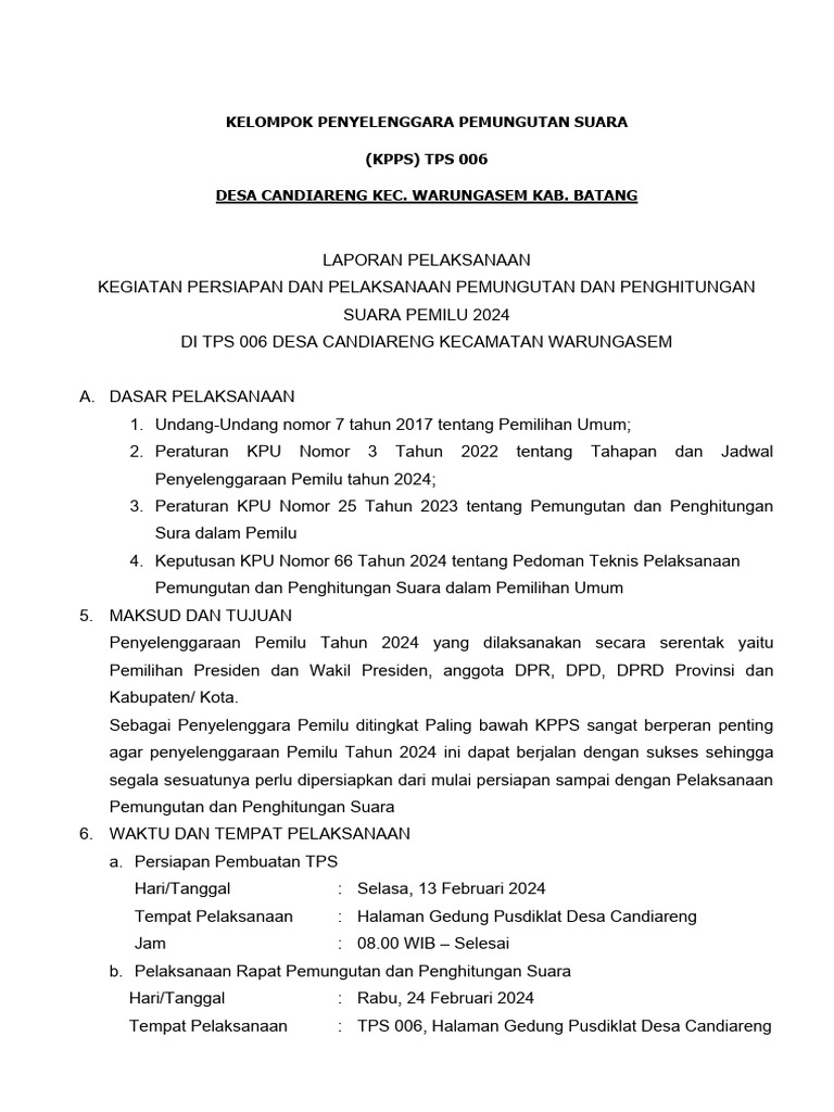 Laporan Pemungutan Suara TPS 006 | PDF | Politik