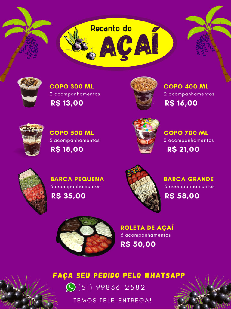Cardápio Recanto Do Açaí - Atualizado | PDF