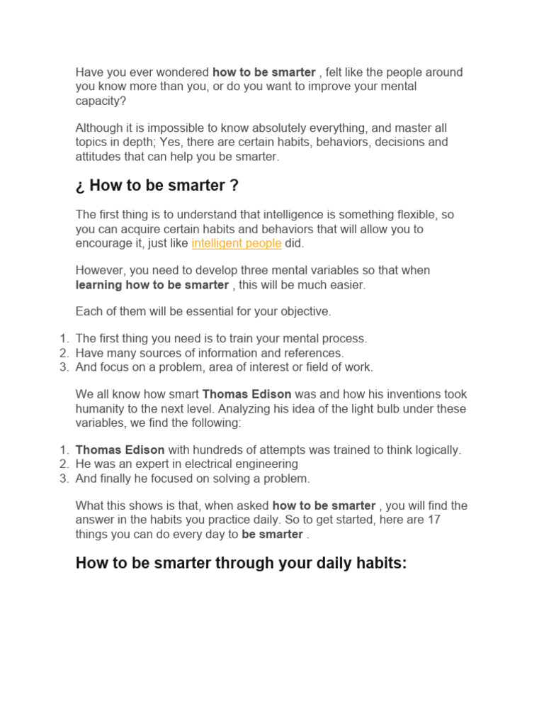 How To Be Smarter | PDF | Learning | Intelligence