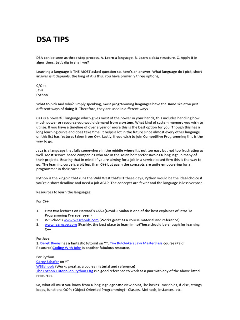 DSA Tips | Download Free PDF | C++ | Computer Programming