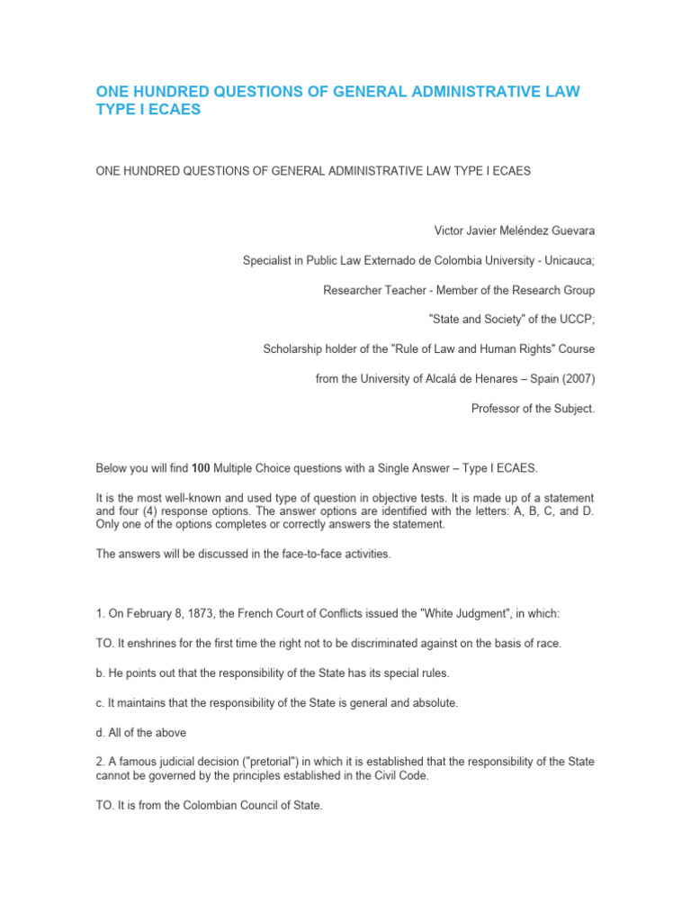 100 Questions on General Administrative Law | PDF | Administrative Law ...