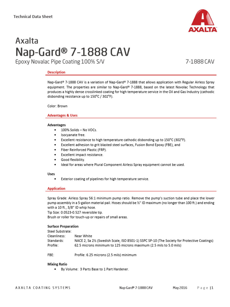Nap-Gard® 7-1888 CAV Pipe Coating Data | PDF | Materials | Industrial ...