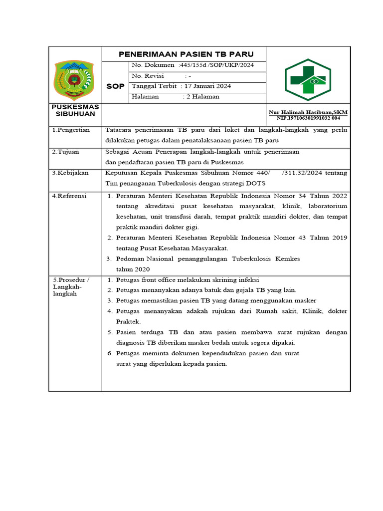 Penerimaan Pasien TB Paru | PDF