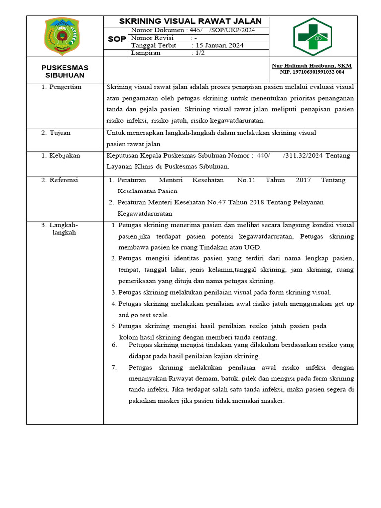 Prosedur Skrining Visual Rawat Jalan | PDF