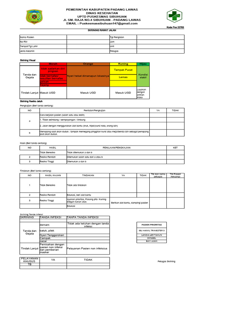 Form Skrining Keselamatan Pasien Puskes Sibuhuan | PDF