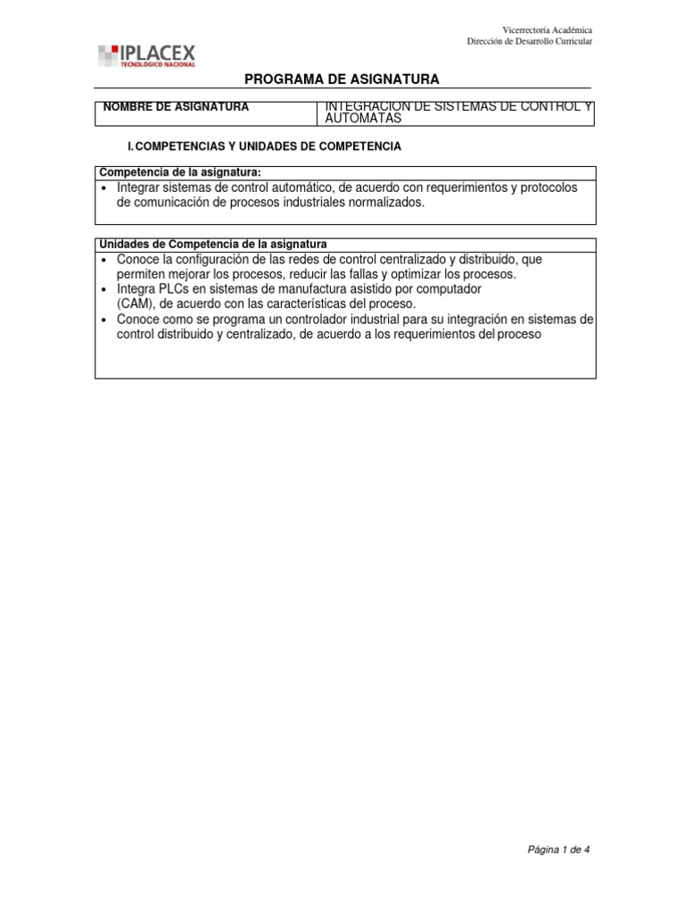 Programa de Asignatura | PDF | Controlador lógico programable | Maestros