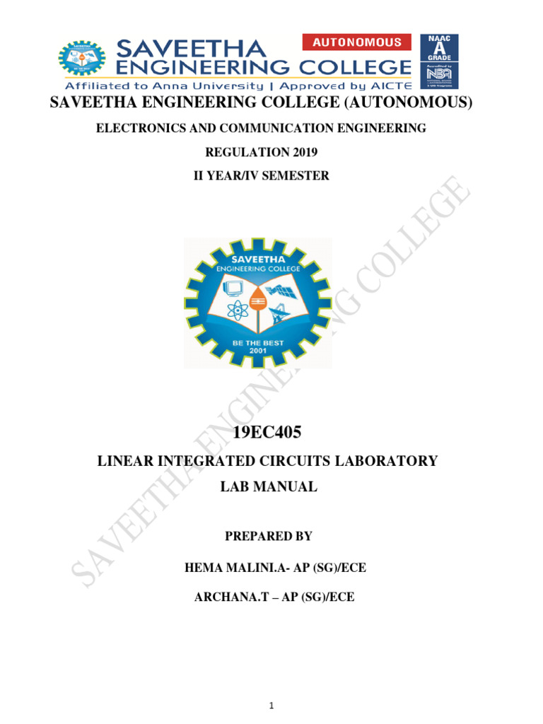 Lic Lab Manual | PDF | Amplifier | Operational Amplifier