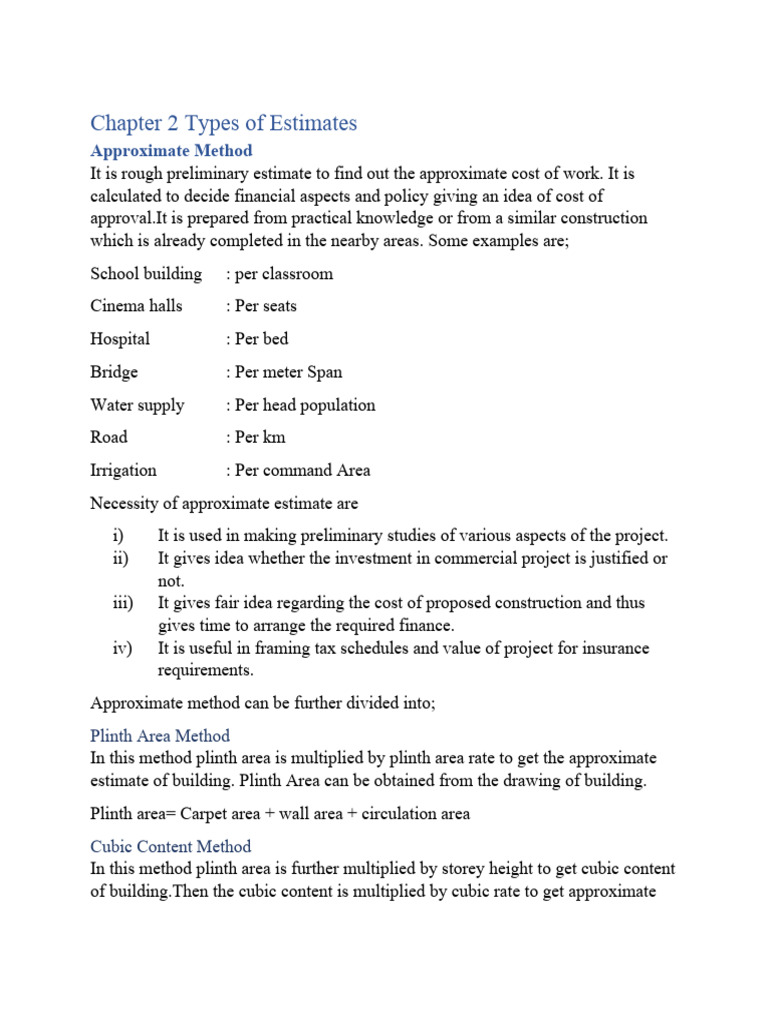 Chapter 2 Types of Estimate | Download Free PDF | Area | Water Supply