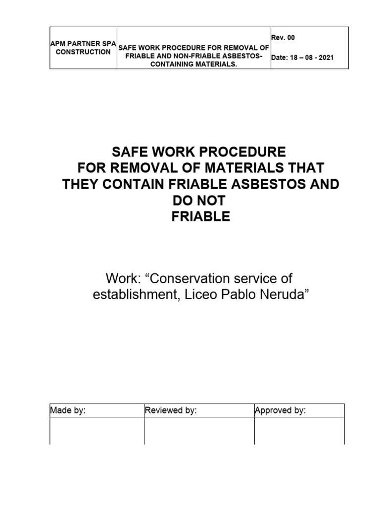 Safe Work Procedure - Asbestos Removal | PDF | Asbestos | Waste