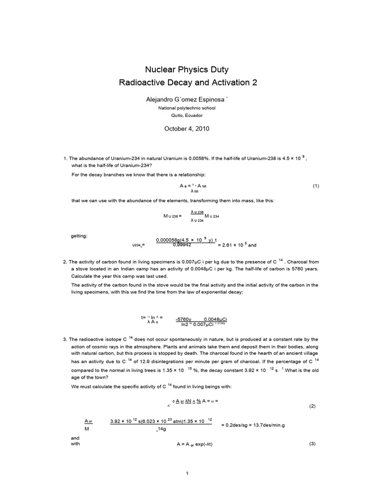 Nuclear Physics Exercises 3 | PDF | Radioactive Decay | Chemical Elements