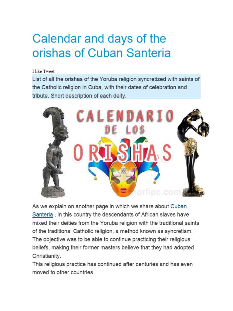 Calendar and Days of The Orishas of Cuban Santería | PDF | Santería ...