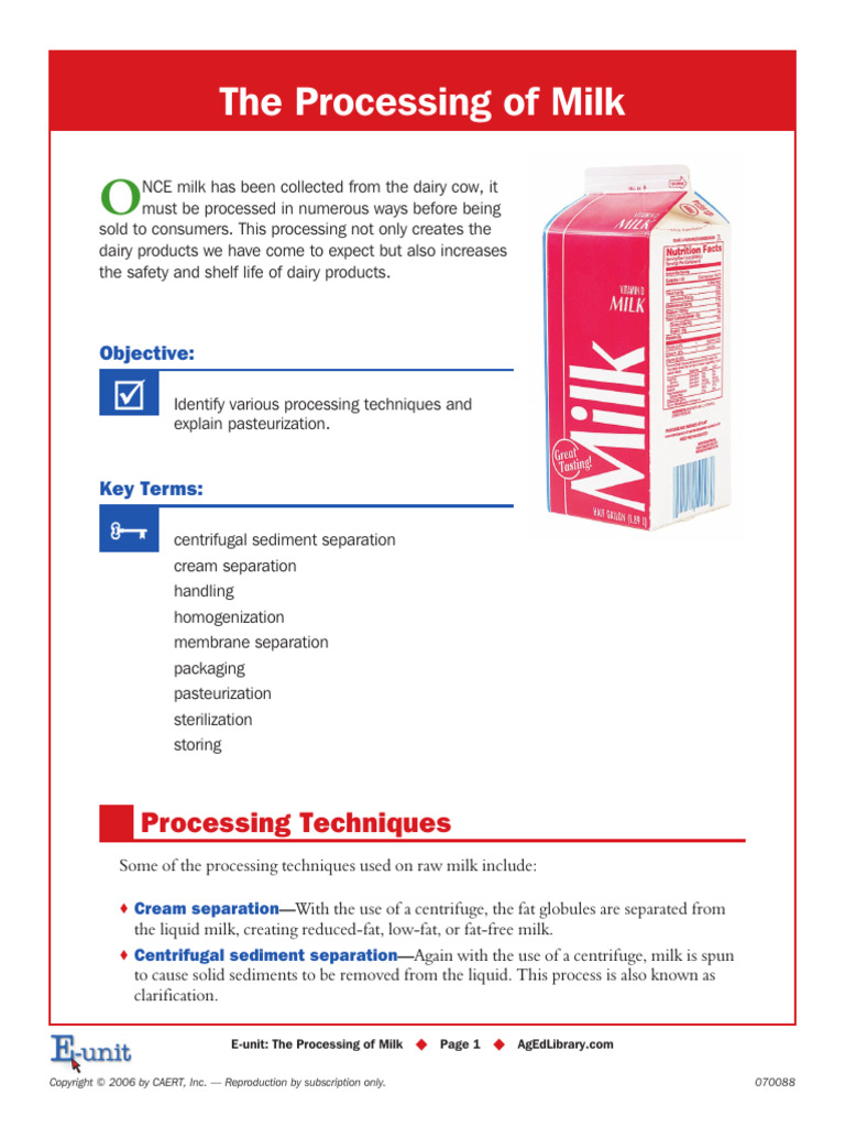 The Processing of Milk | Download Free PDF | Milk | Dairy