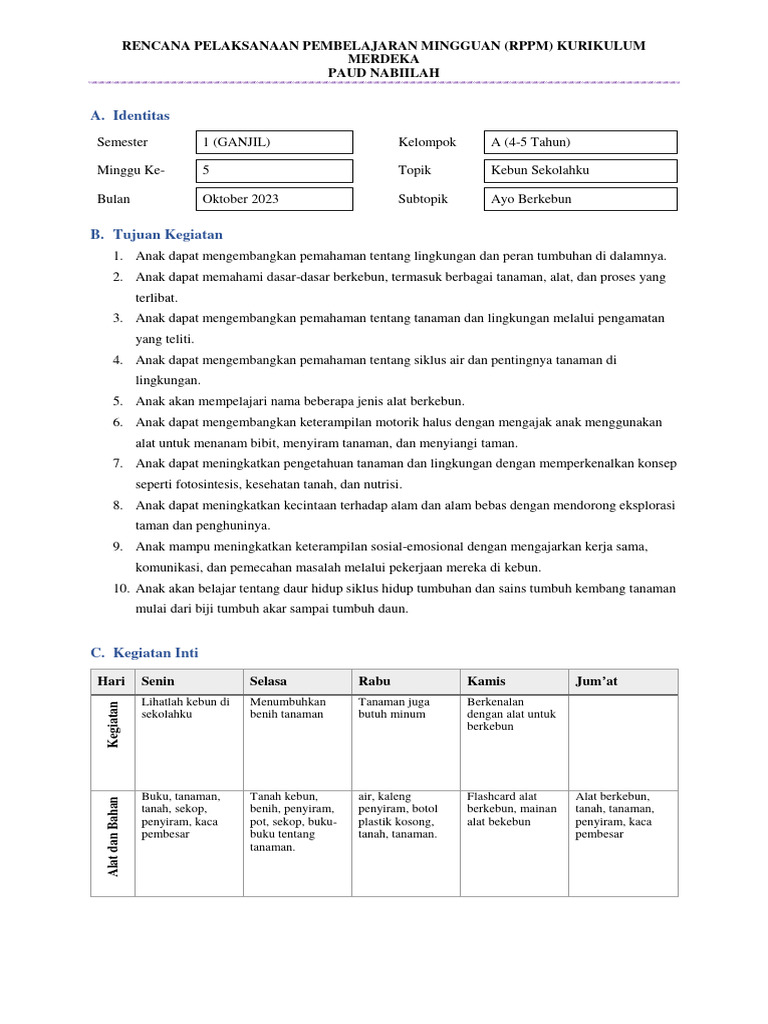 Kumer - RPPM - TK A - 4&5 Tahun - PAUD NABIILAH | PDF