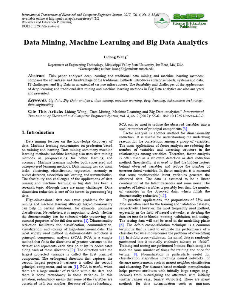 Data Mining Machine Learning and Big Dat | PDF | Machine Learning | Cluster Analysis