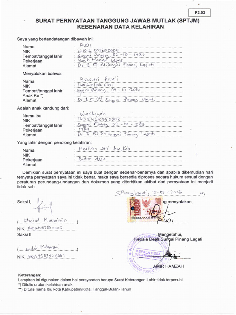 Formulir F2.03 ( RUDI - 1610121002890005 ) | PDF