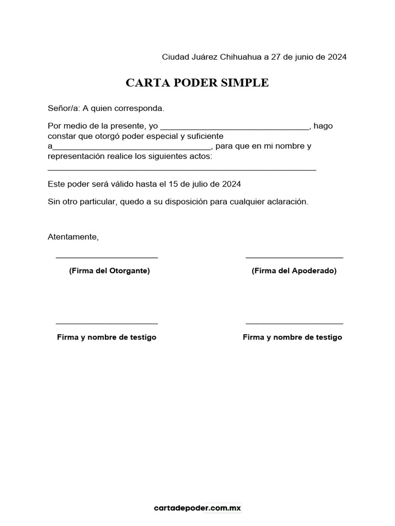 Machote Carta Poder Simple | PDF