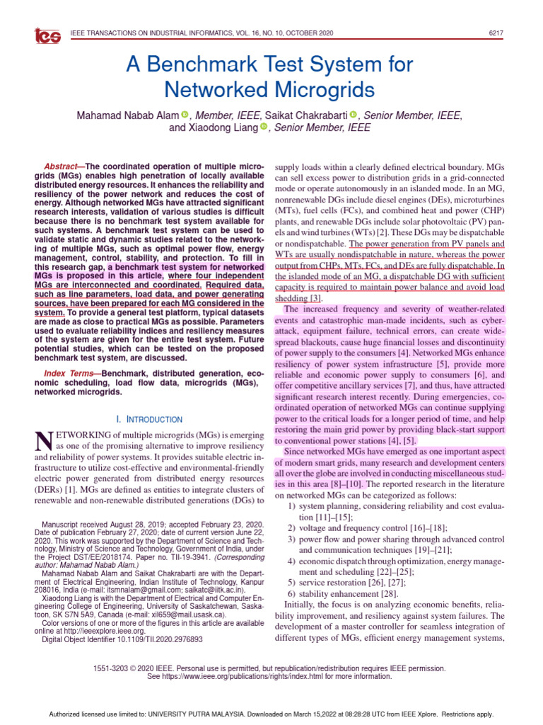 A Benchmark Test System For Networked Microgrids | PDF | Distributed ...