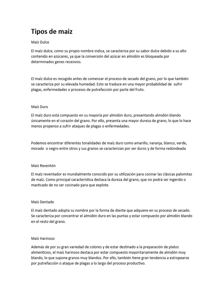 Tipos de Maiz | PDF | Maíz | Proteínas