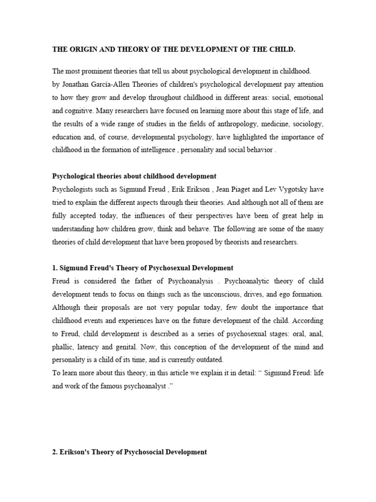The Origin and Theory of Child Development | PDF | Developmental ...