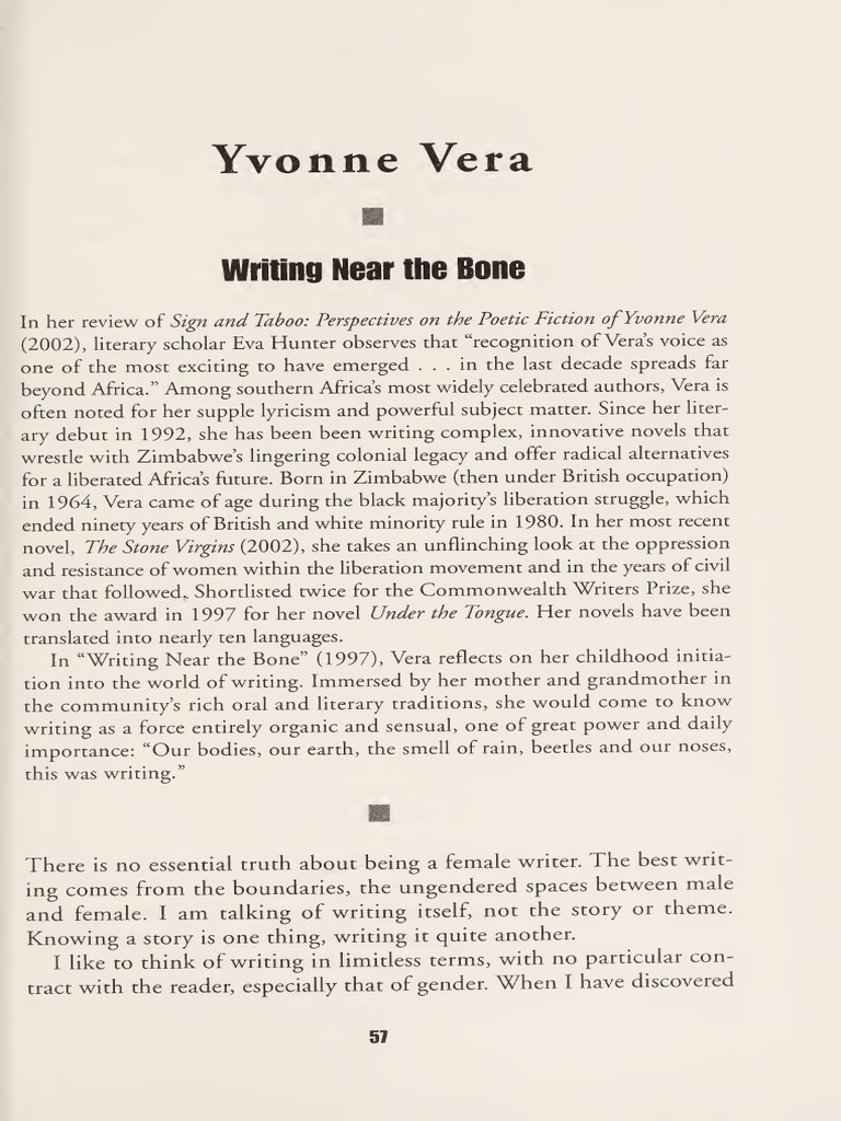 Yvonne Vera Writing Near The Bone | PDF